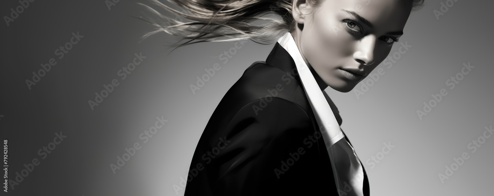 Fashion Model With Spiky Hair Posing in a Black Suit Stock Photo ...