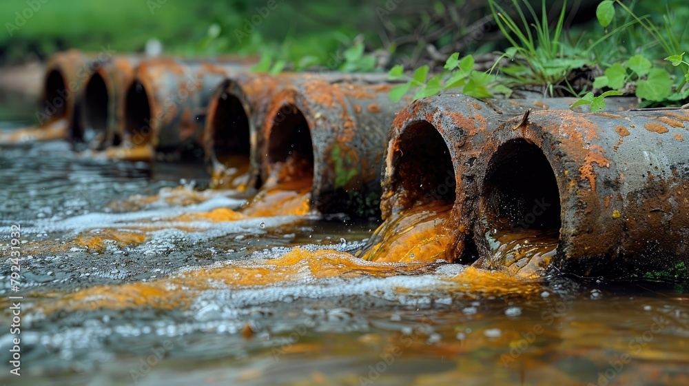 environmental damage concept industrial and factory wastewater ...