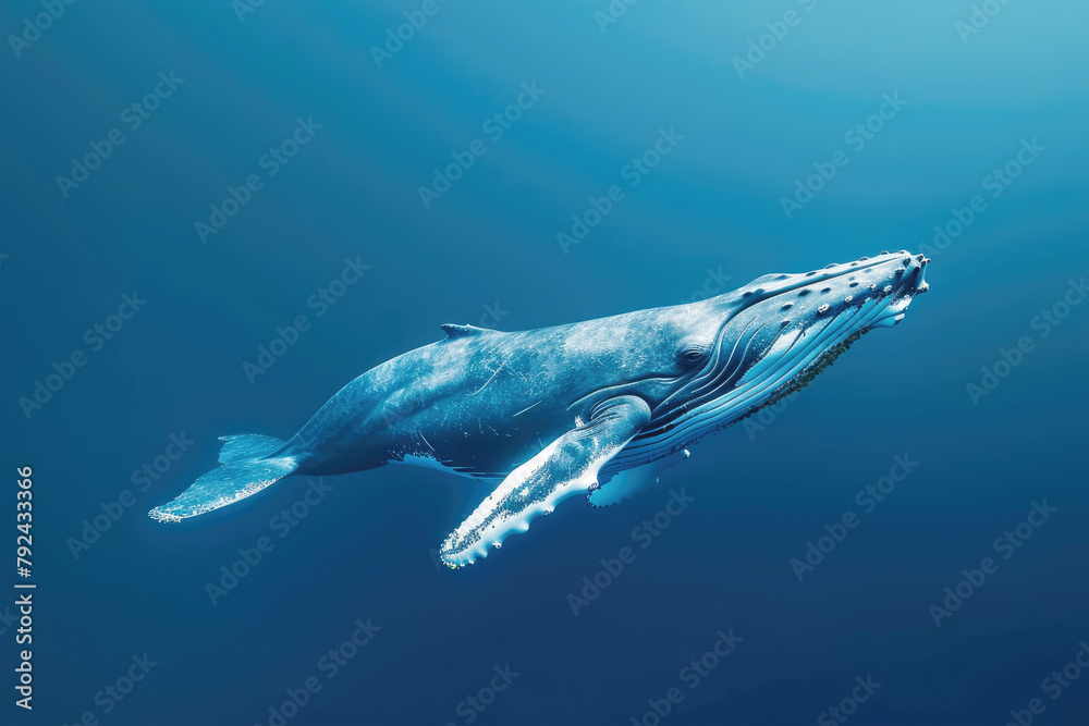 The Blue Whale is swimming freely in the vast ocean, the largest mammal ...
