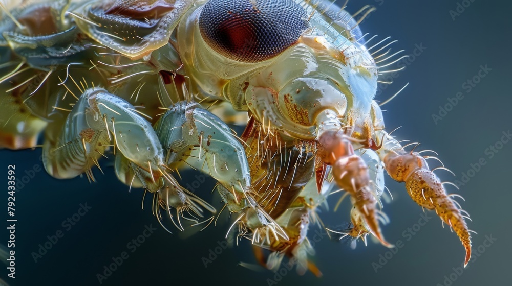 A detailed closeup of the head of a cricket larva displaying its ...