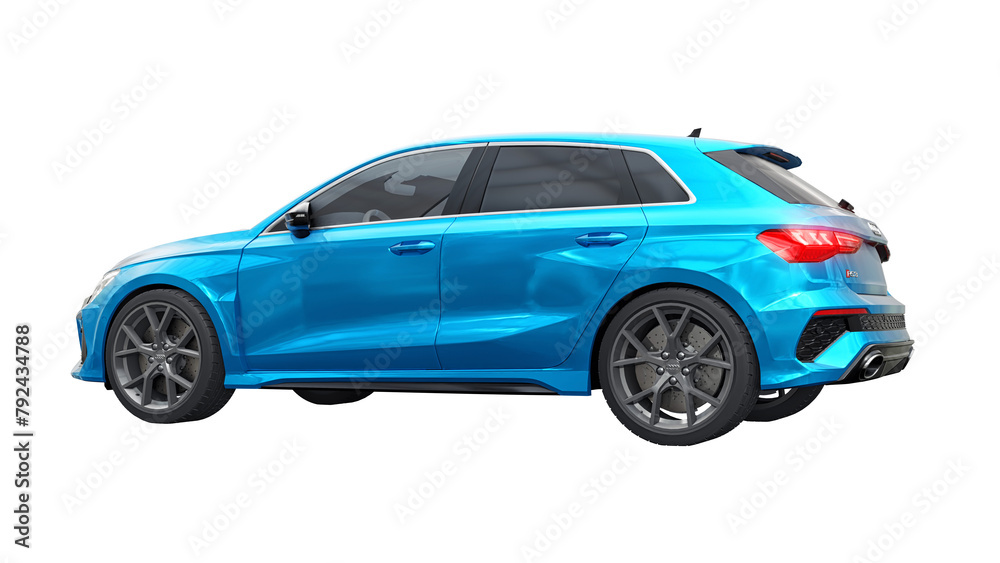 Berlin. Germany. February 20, 2024. Audi RS3 2022. Deep sky blue ...