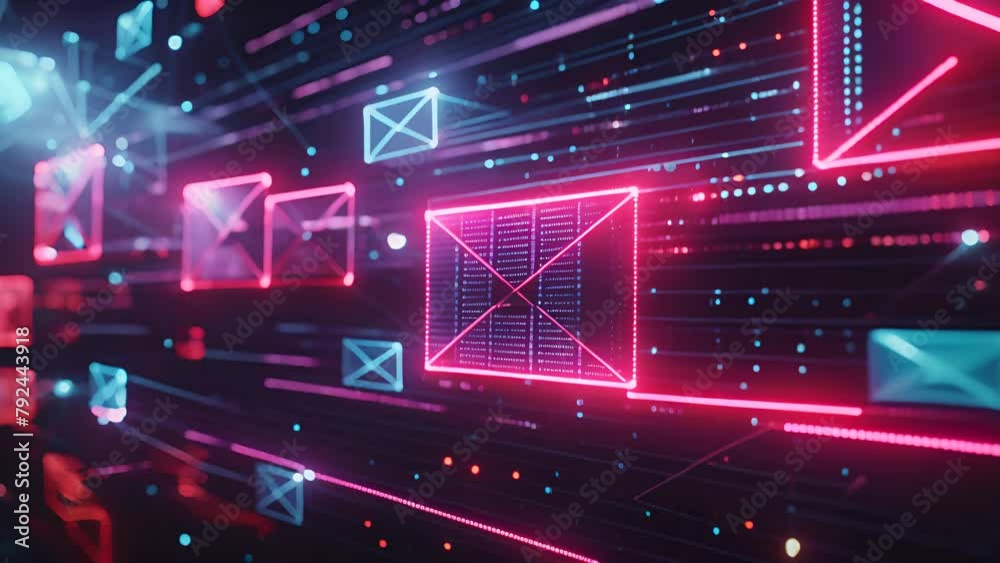 A computer screen with many red and blue boxes that look like envelopes ...