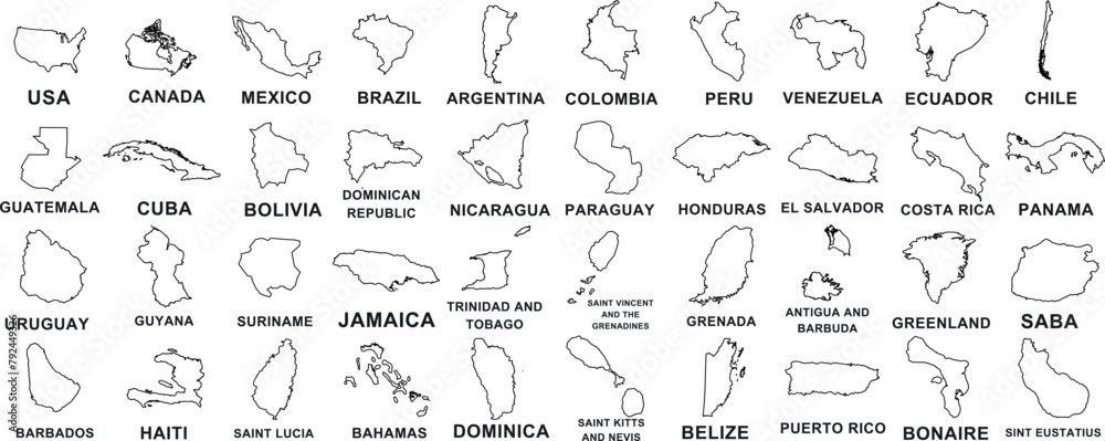 World map outline, educational geography visual aid, North and South ...