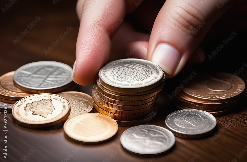 Hands compare two piles of coins of different sizes, indicating the ...