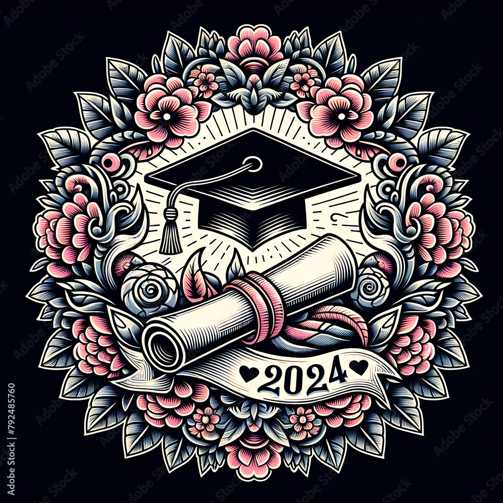 Graduation label design. Class of 2024. Congrats Graduates emblem with ...