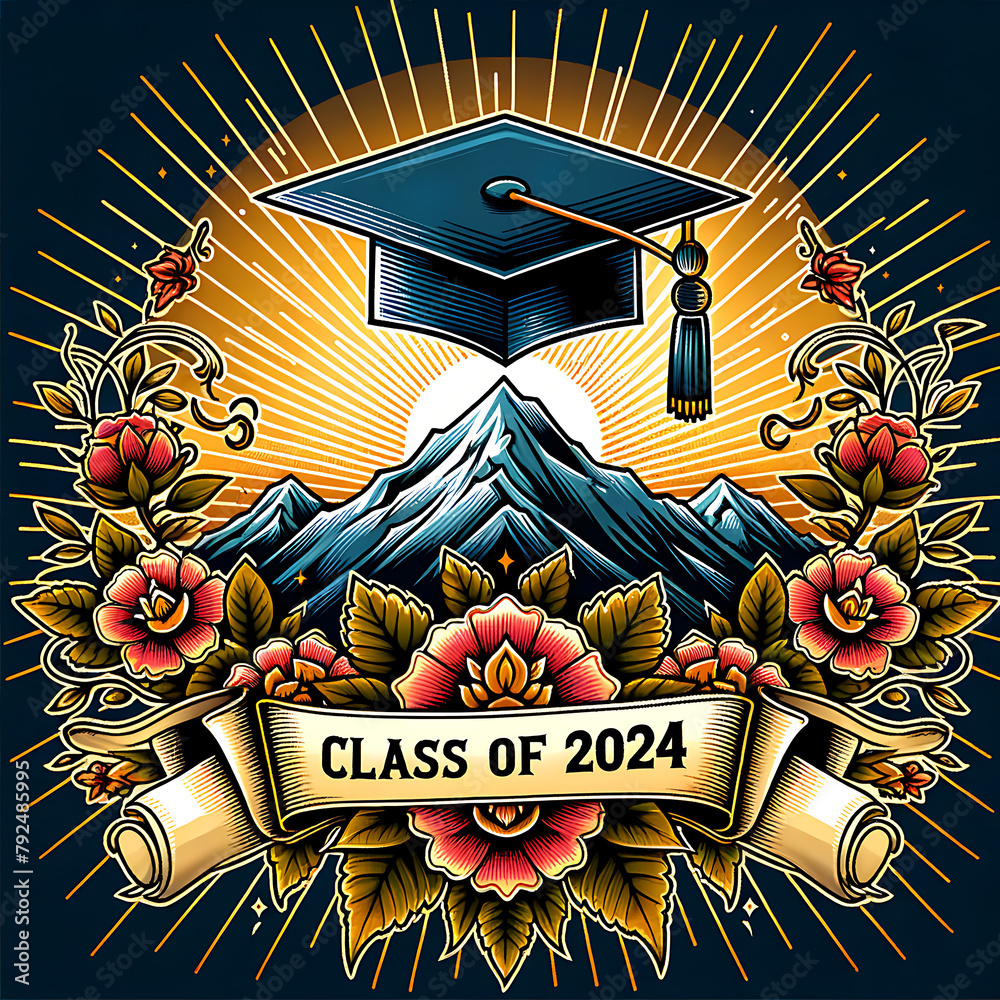 Graduation label design. Class of 2024. Congrats Graduates emblem with ...