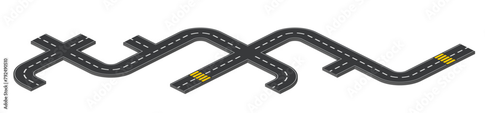 Isometric asphalt road map. Vector illustration of city highway with ...