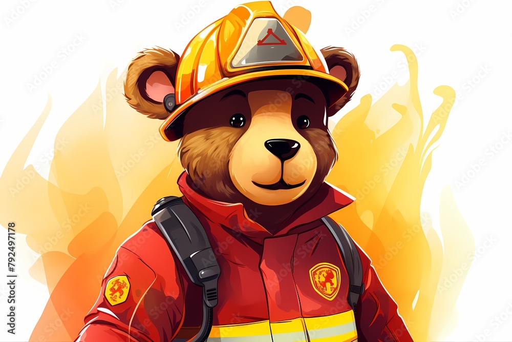 cartoon illustration, a firefighter bear Stock Illustration | Adobe Stock