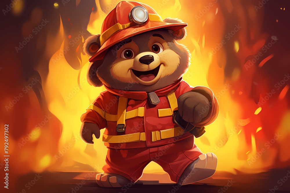 cartoon illustration, a firefighter bear Stock Illustration | Adobe Stock
