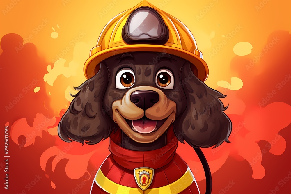 cartoon illustration, a firefighter dog Stock Illustration | Adobe Stock