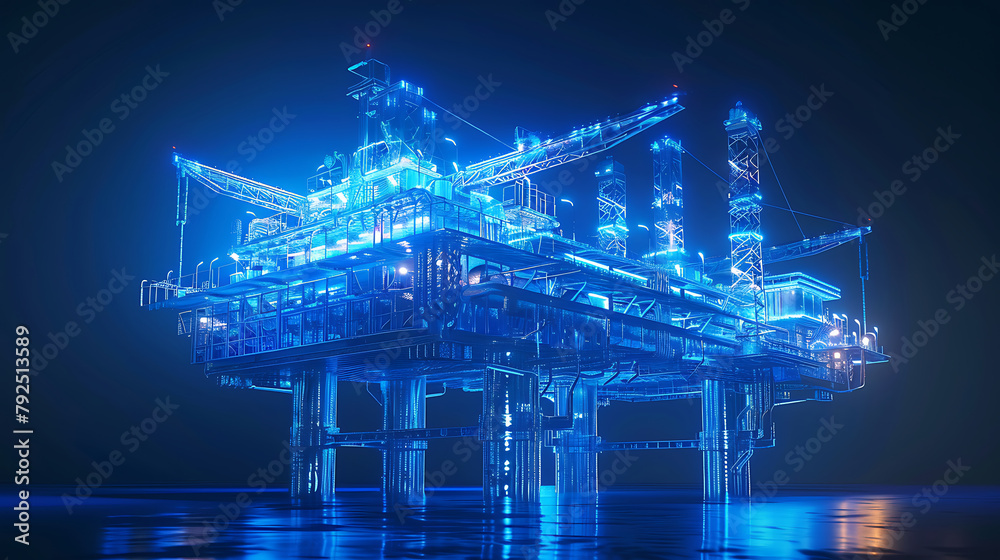 Luminous Offshore Oil Rig: Energy Industry's Future. Futuristic 3D ...