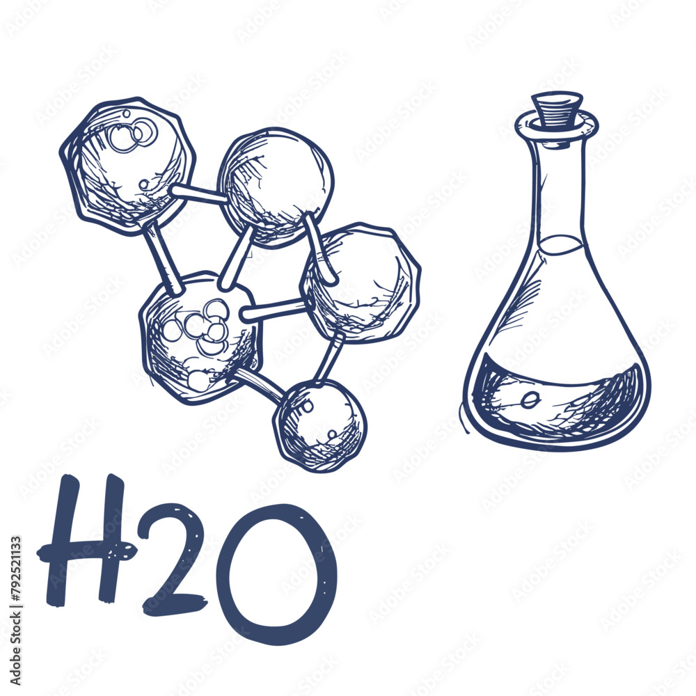 scientific illustration of a water molecule, H2O, with two hydrogen ...