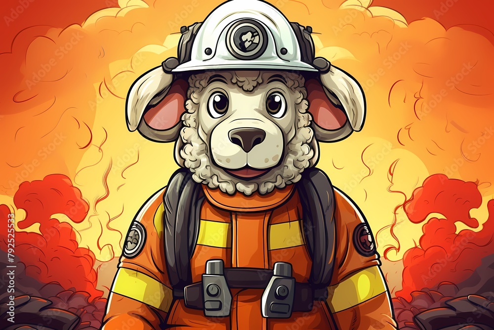 cartoon illustration, a firefighter sheep Stock Illustration | Adobe Stock