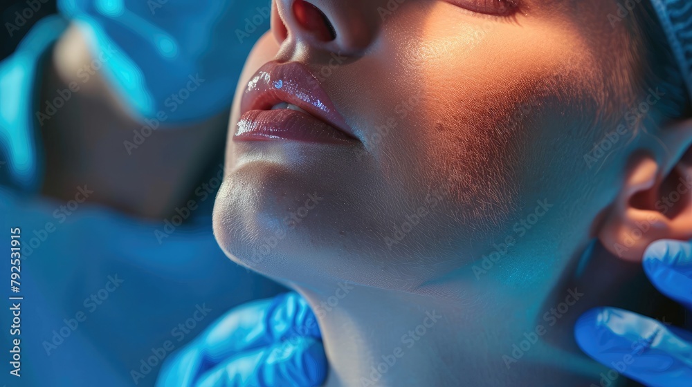 cosmetic surgeon performing a chin implant surgery to enhance chin ...