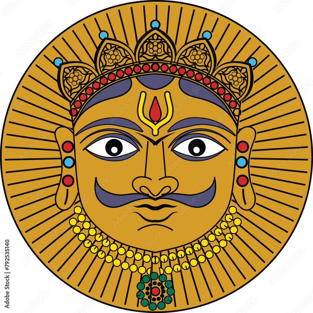Lord Surya or the god sun is drawn in the Pinguli folk art style of ...