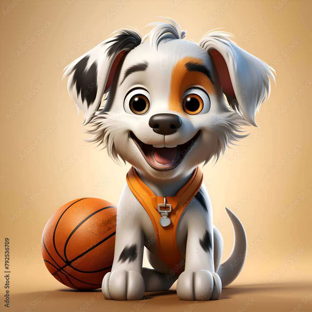 Cartoon dog with a basketball in his mouth 3d illustration Stock ...