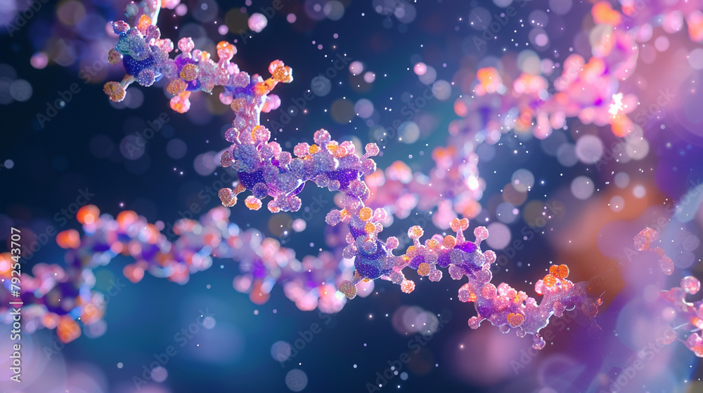 High-detail molecular structure of insulin showing peptide chains and ...