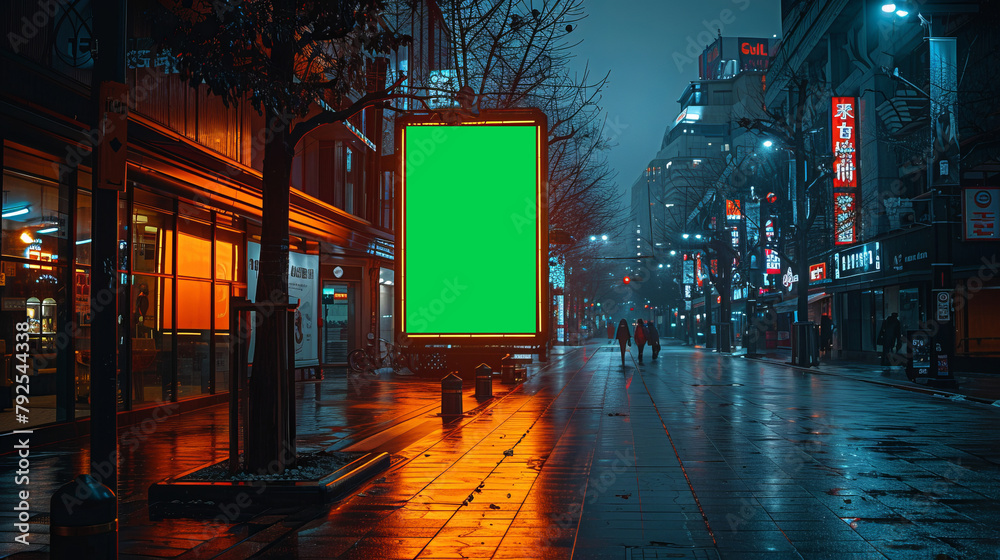 Digital ad for mock up. green screen. In street at night,generative ai ...