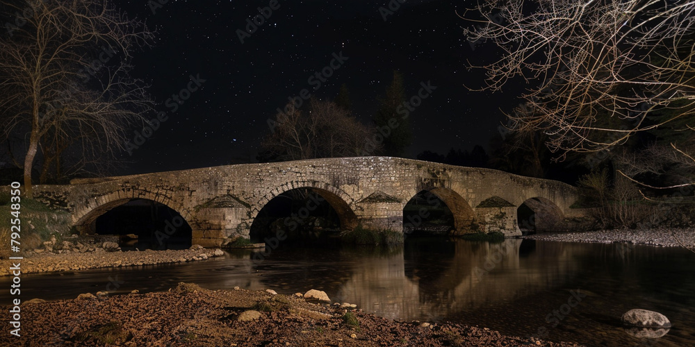 stone bridge at the night. under exposure photo. medieval concept ...