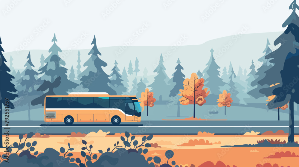Passenger bus on motorway. Forest landscape. Vector Stock Vector ...