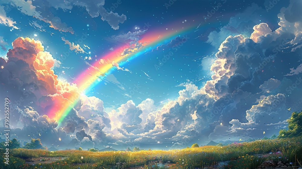 Rainbow Radiance: Anime Aesthetic in Azure Horizon Stock Illustration ...
