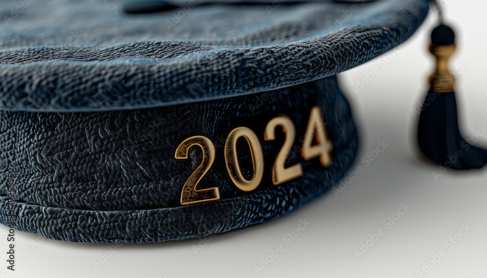 Black graduation hat clipart, with a black tassel that says "2024",gold ...