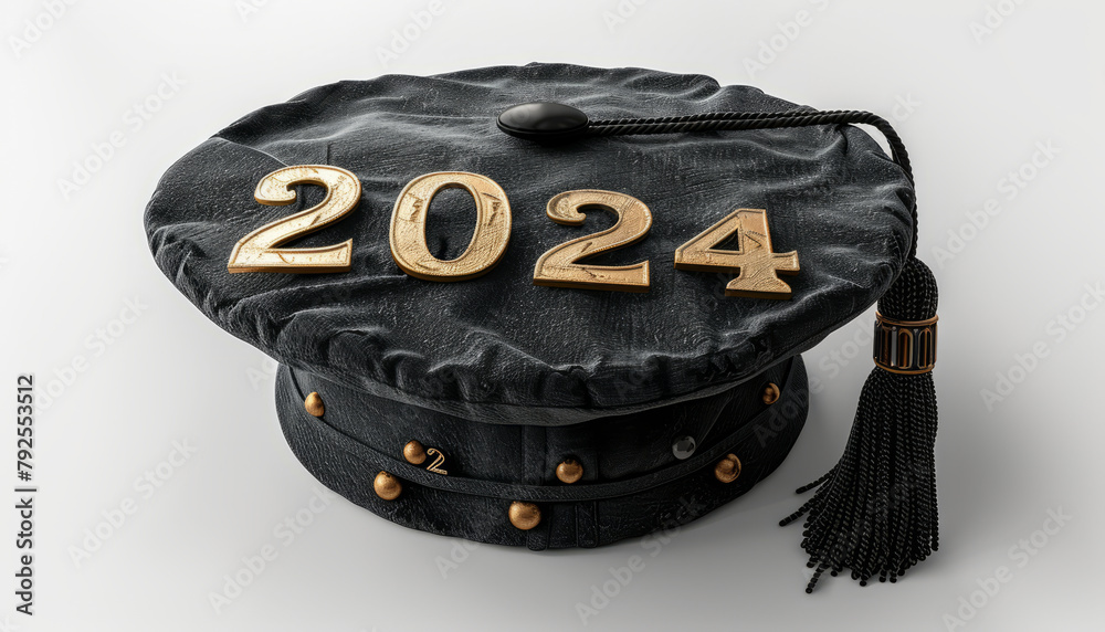 Black graduation hat clipart, with a black tassel that says "2024",gold ...