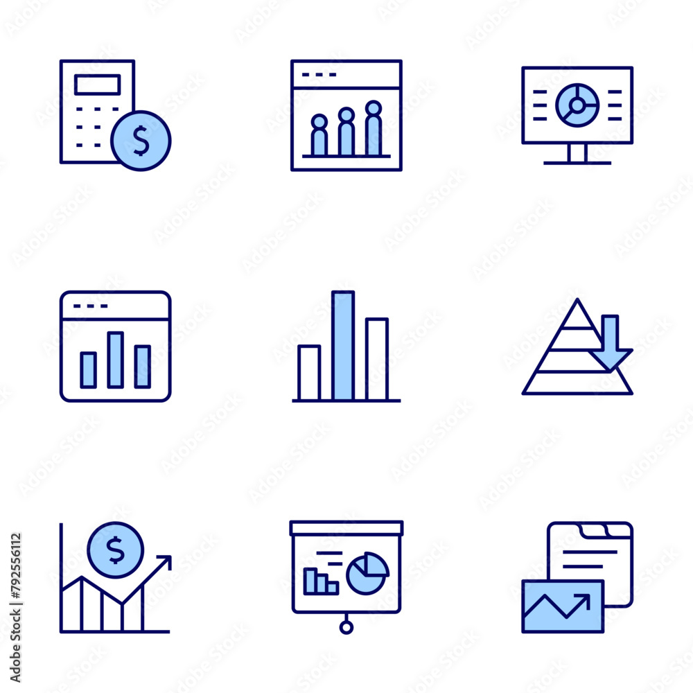 Statistics icon set. Duo tone icon collection. Editable stroke, grow ...