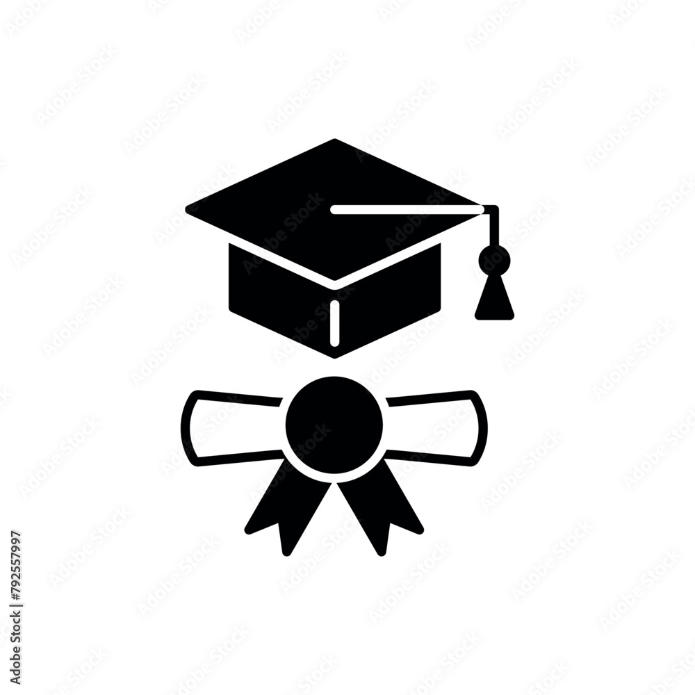 Graduation cap icon vector illustration. Graduation hat with diploma on ...