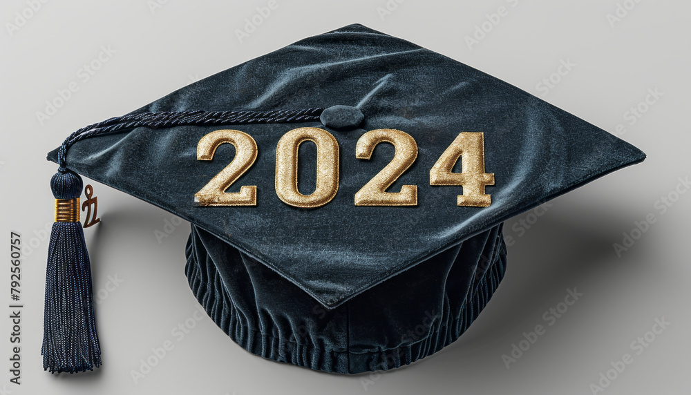 Black graduation hat clipart, with a black tassel that says "2024",gold ...