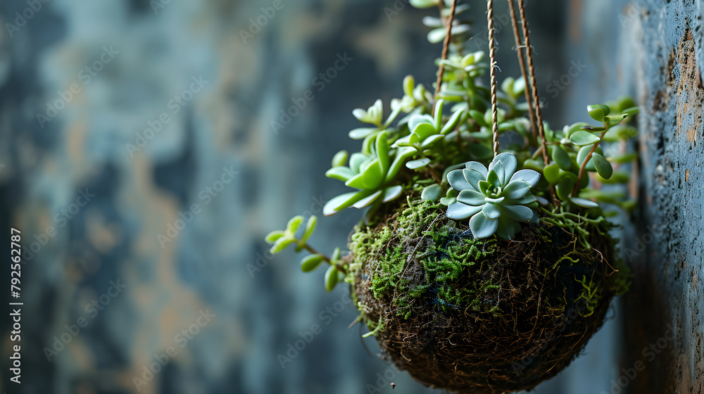 A Kokedama featuring cactus and succulent, traditional Japanese plant ...