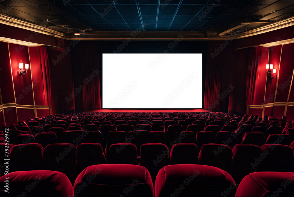 Mockup of large empty screen in cinema for watching movie, no people ...