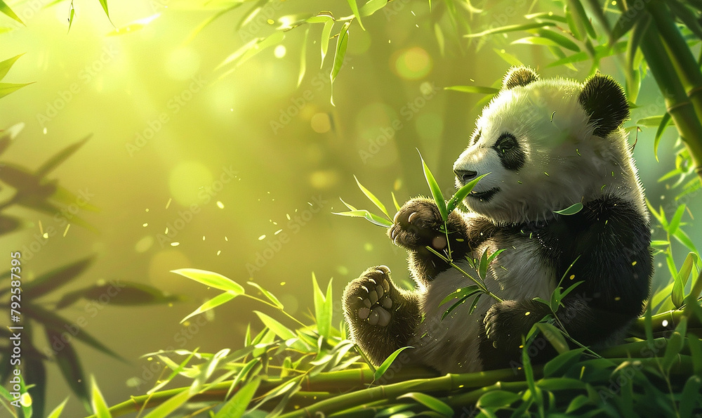 4k wallpaper background image of a panda sitting and eating bamboo ...