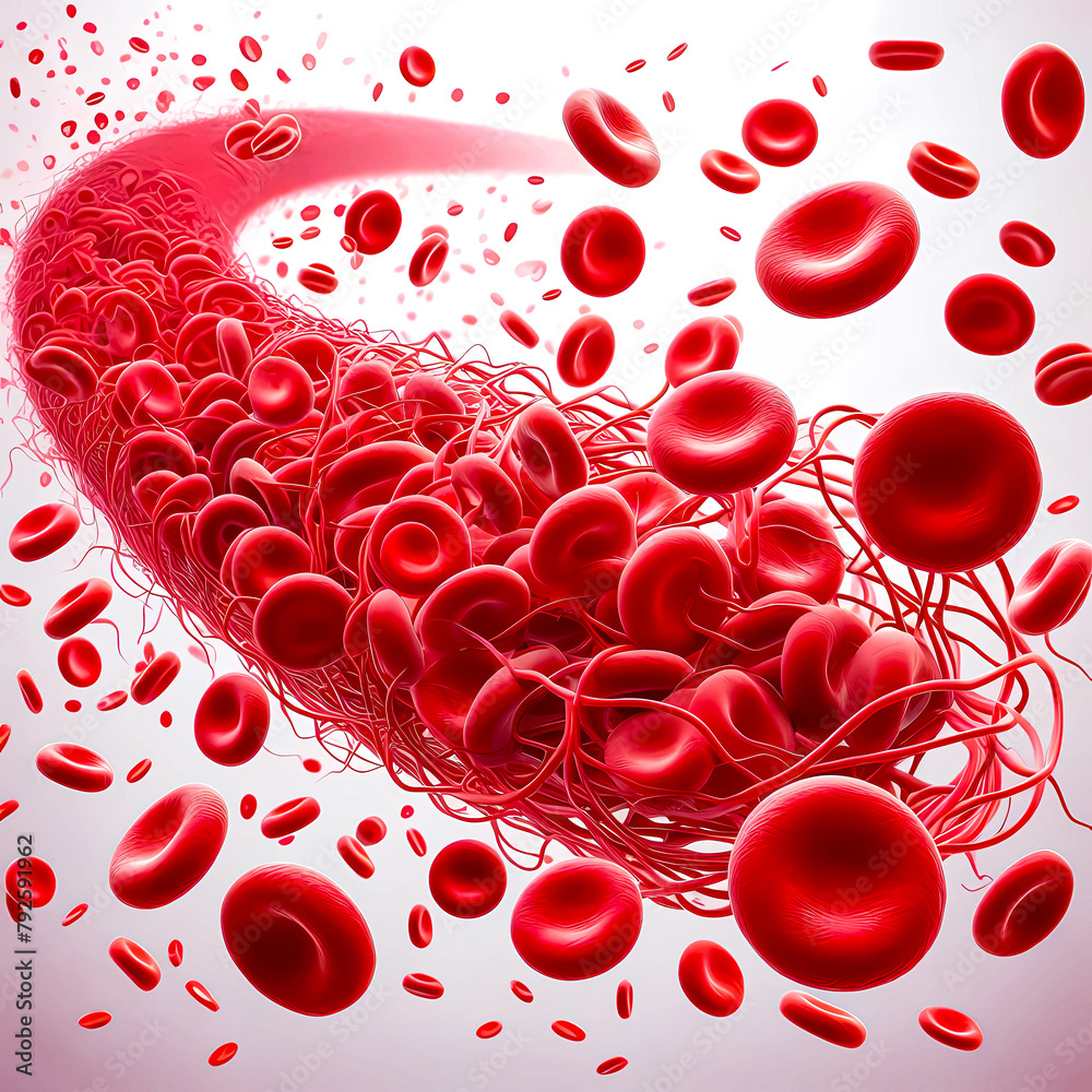 Anatomical illustration showing capillaries containing clumps of red ...