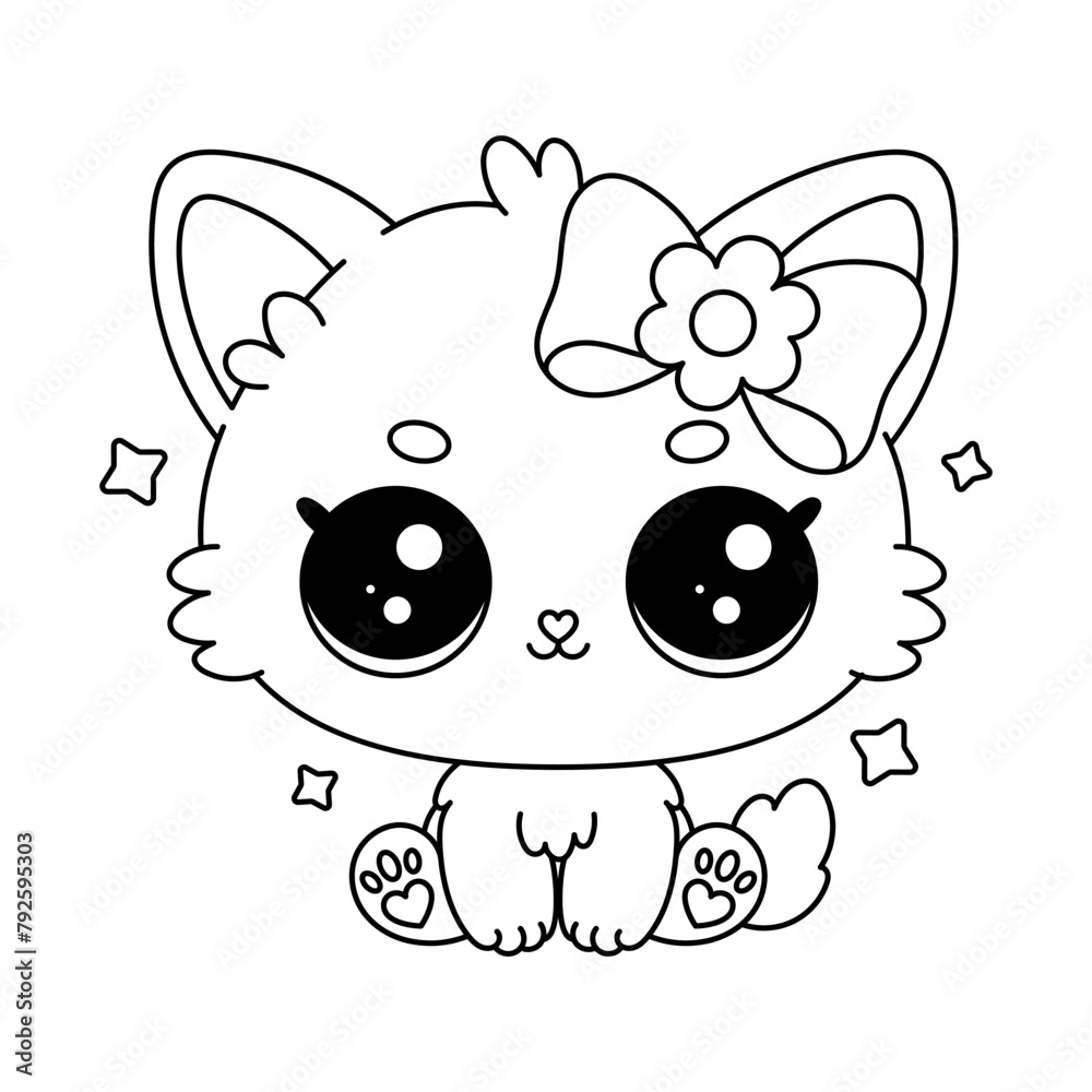 Cartoon cat or kitten. Baby animal in line drawing. Vector illustration ...