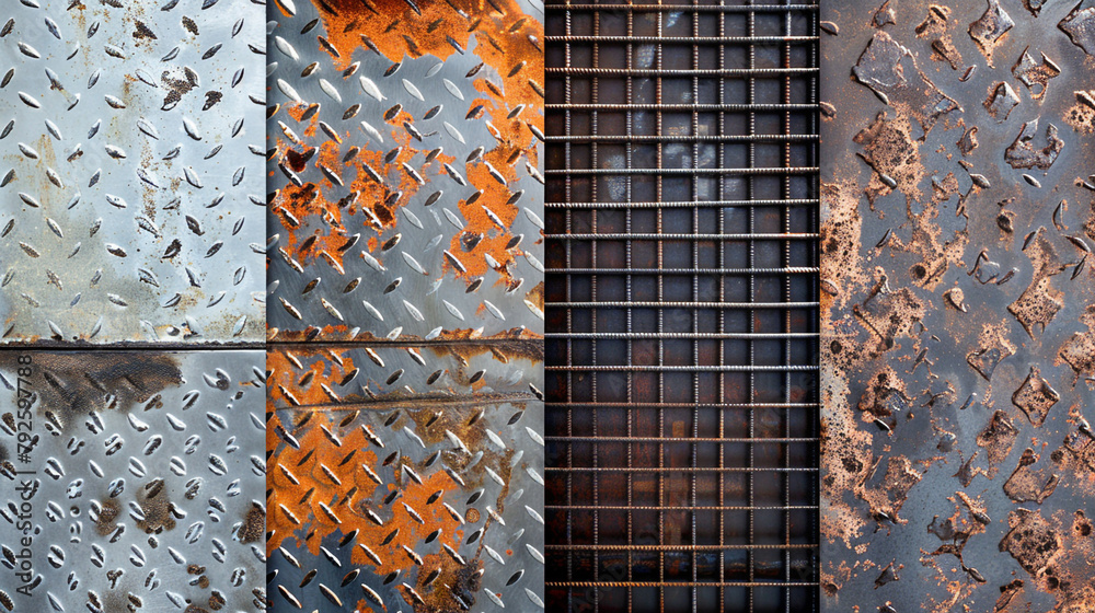 Industrial metal set with rusted textures, diamond plate grids for ...