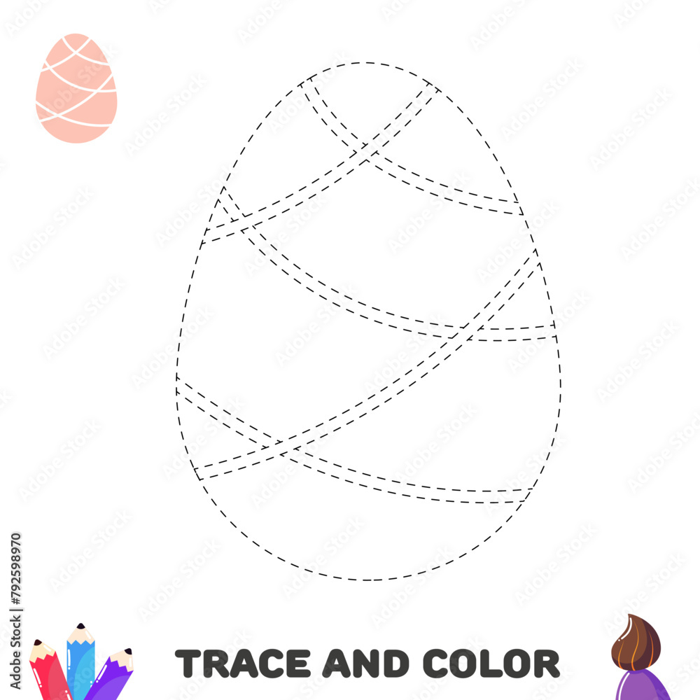 Trace and color Easter egg for kids. Handwriting practice . Coloring ...