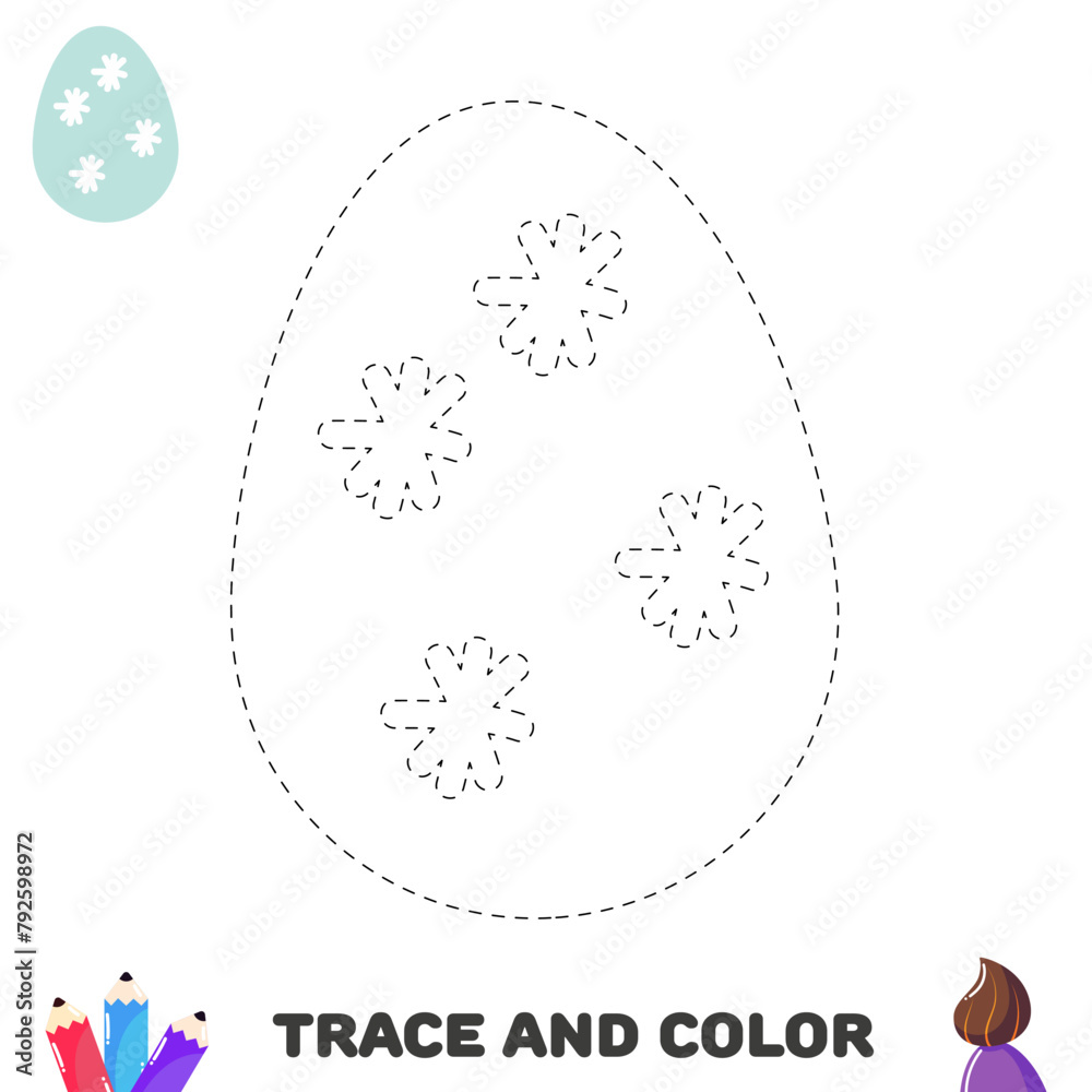 Trace and color educational worksheet for kids. Tracing eggs. Activity ...