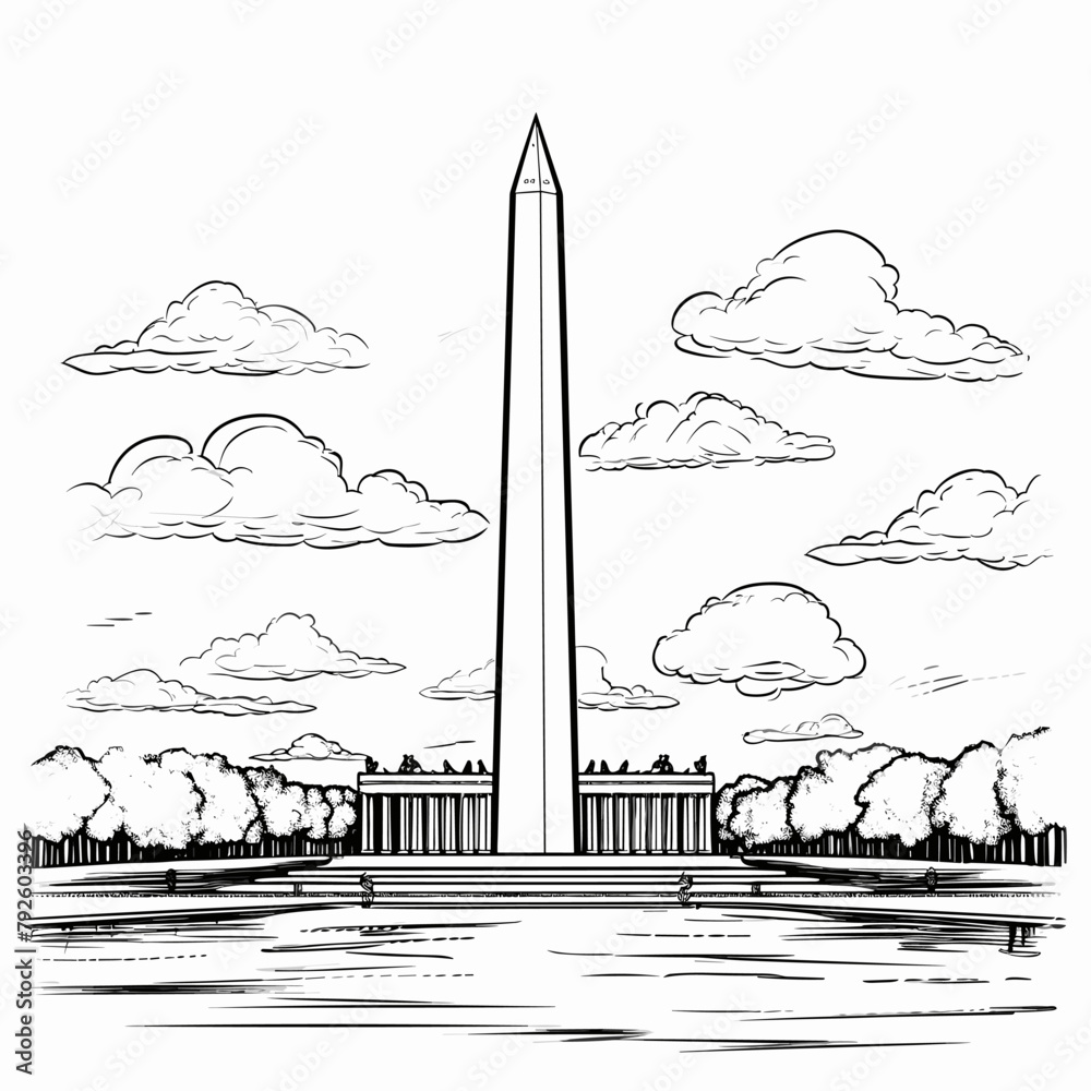 Washington Monument. Washington Monument hand-drawn comic illustration ...