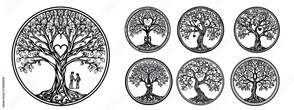 Tree of Life tribal vector set. circular frame icon, logo, symbol ...