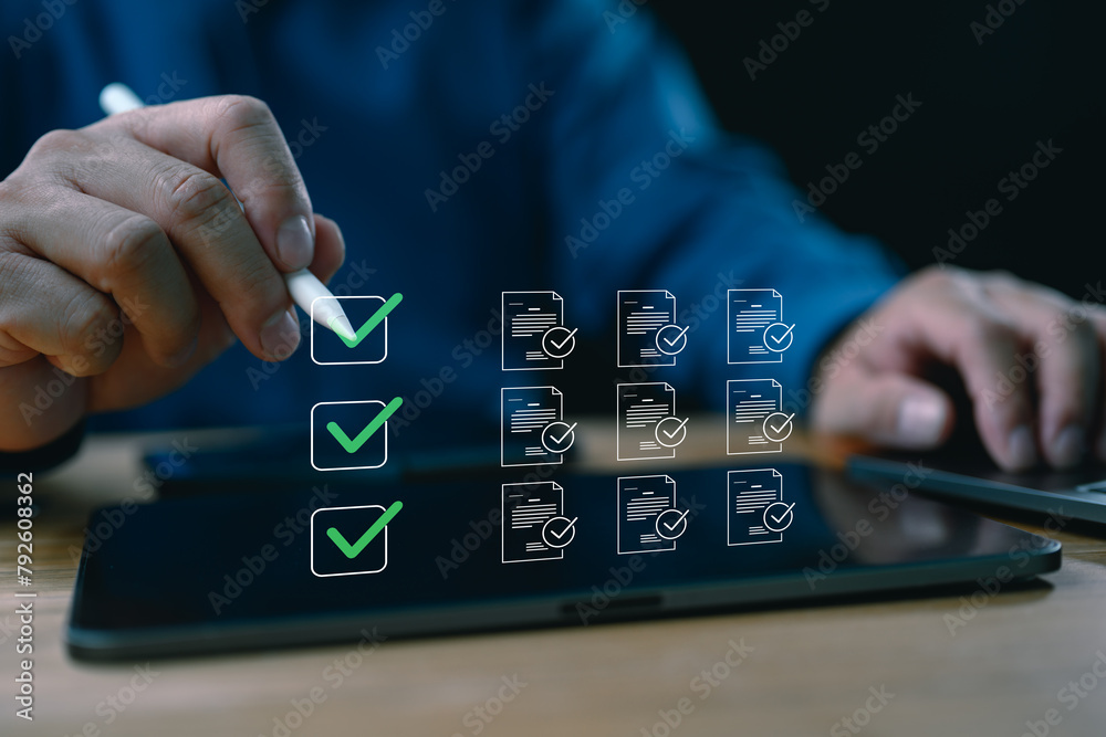 The check mark symbol represents the standard quality control, ISO ...