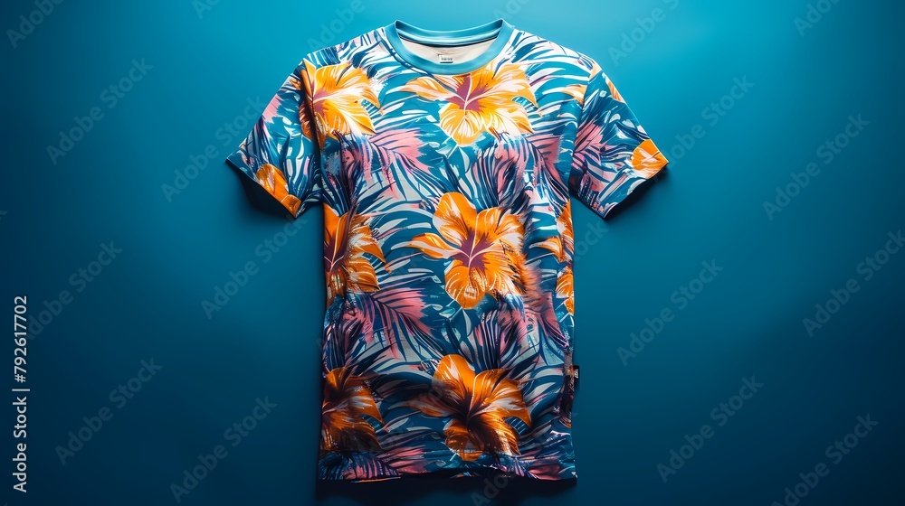 A trendy and fashion-forward graphic tee mockup on a solid blue ...