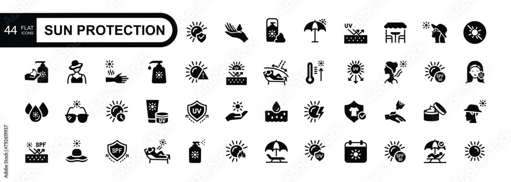 Sun protection icon set. Contains icons sunscreen, ultraviolet ...