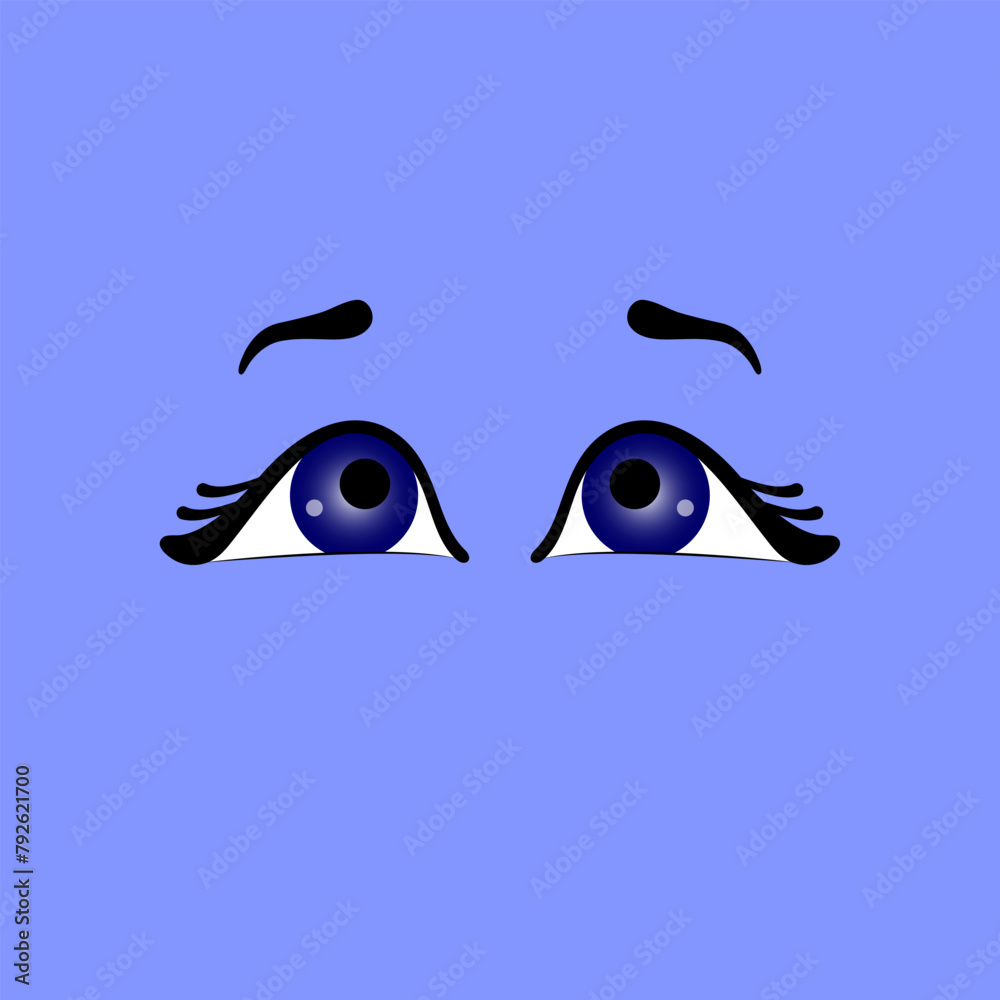 Cartoon eyes on a blue background. Sad eyes, facial eyes expressions ...