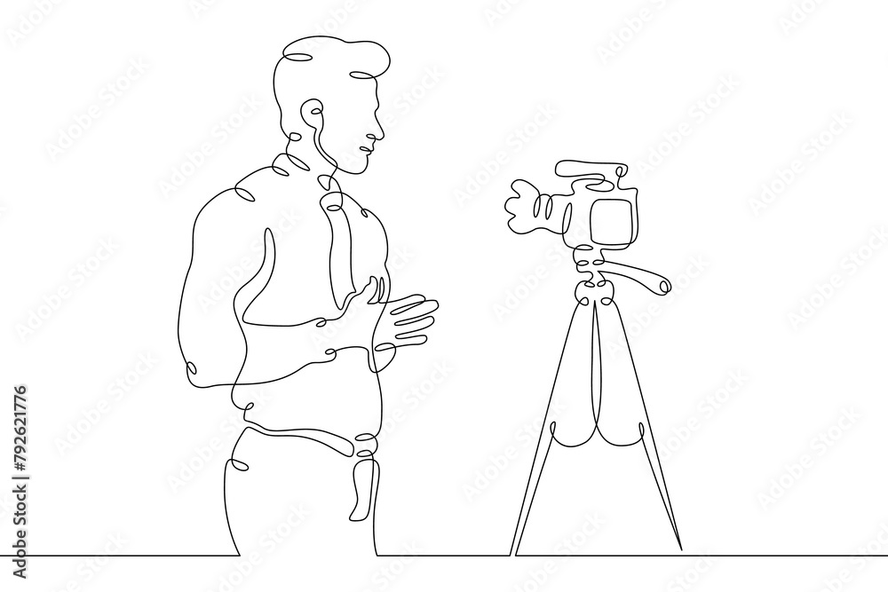 Influencer social media blogger recording video for blog.One continuous ...