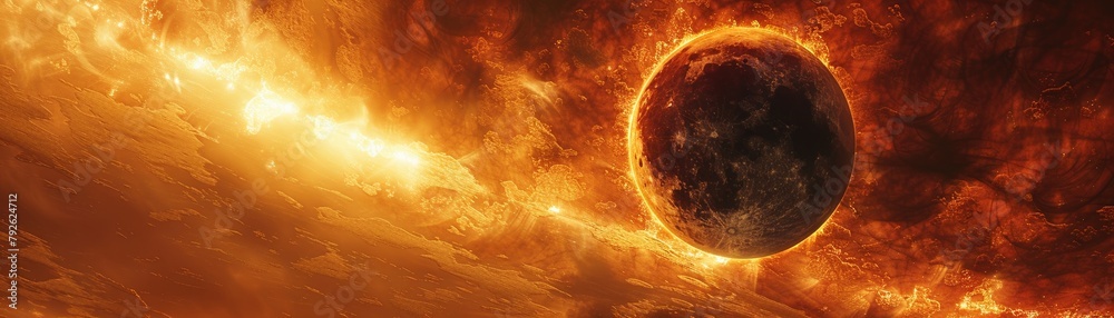 Solar eclipse, ancient prophecy, shadow over destiny, broad darkness ...