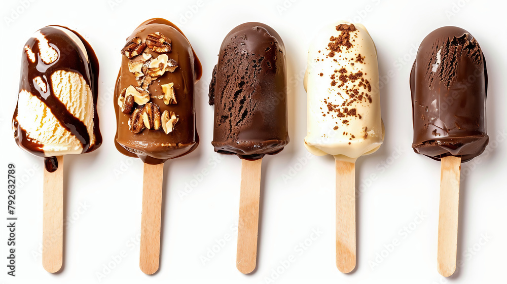 Melted ice cream set isolated on white background. chocolate with ...