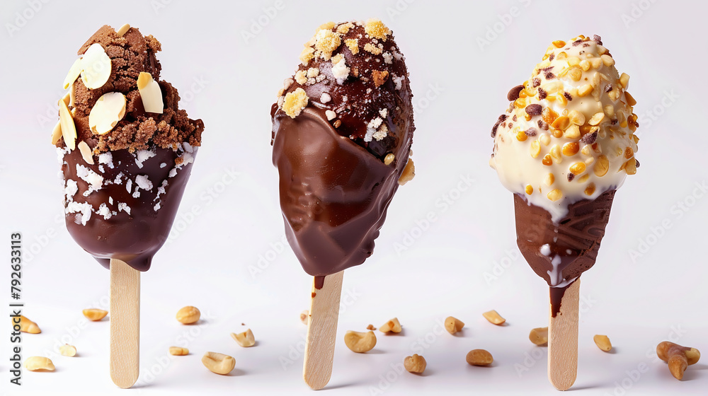 Melted ice cream set isolated on white background. chocolate with ...