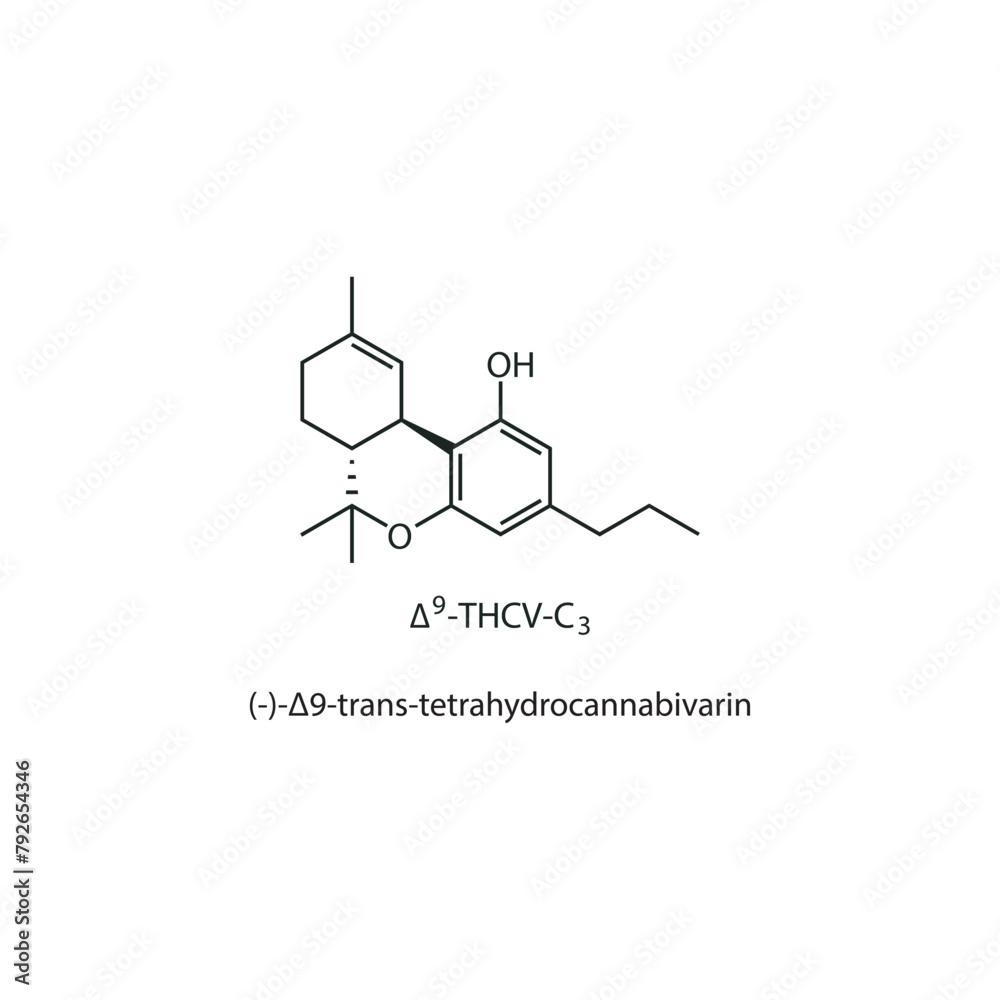 Δ9 -trans-tetrahydrocannabivarin, Δ9 -THCV-C3 skeletal structure ...