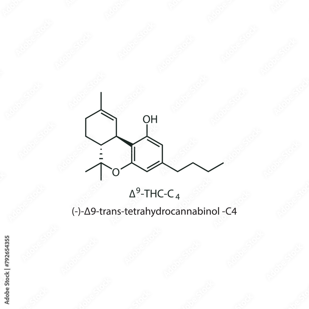 Δ9 -trans-tetrahydrocannabinol -C4, Δ9 -THC-C4 skeletal structure ...